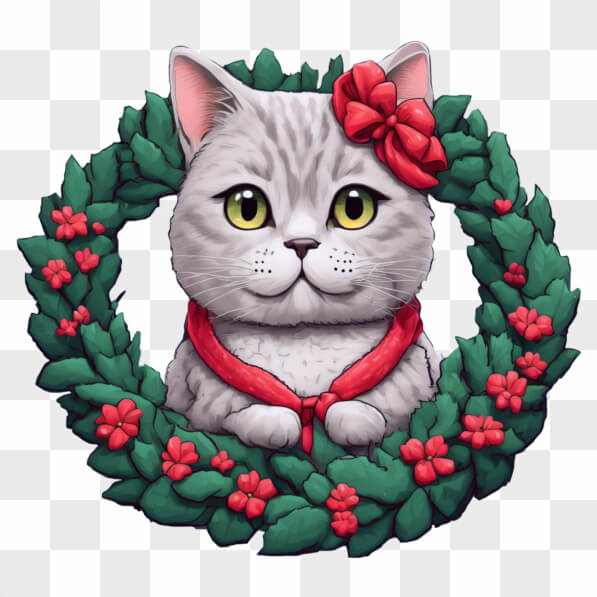 Download Festive Cat in Wreath Cartoons Online - Creative Fabrica