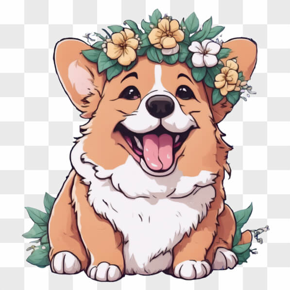 Download Happy Corgi with Floral Crown Cartoons Online - Creative Fabrica