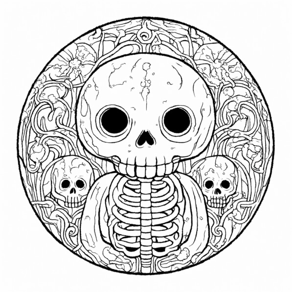 Télécharger Illustration de squelette fantaisiste Pages de coloriage En Ligne - Creative Fabrica