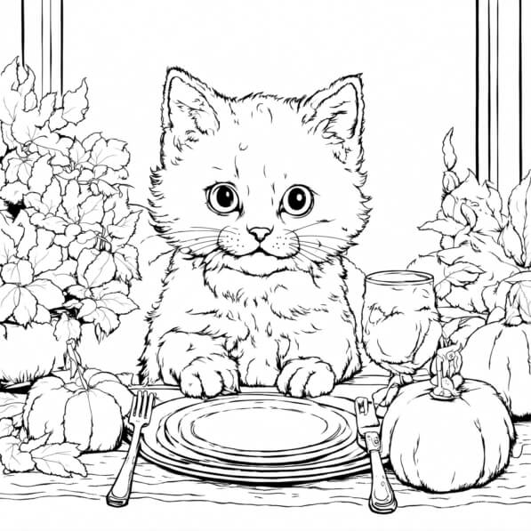Download Cartoon Cat at Dinner Table Coloring pages Online - Creative ...