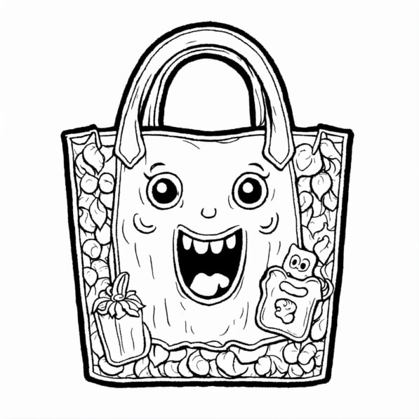 Download Cheerful Snack Tote Bag Coloring pages Online - Creative Fabrica