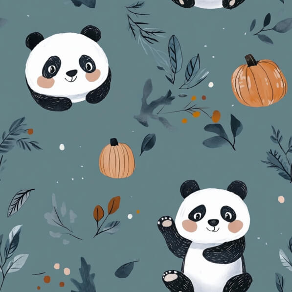 Download Cute Panda Pattern with Pumpkins and Leaves Patterns Online ...