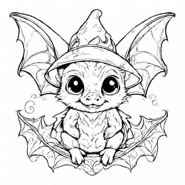 Download Cute Bat Character in Wizard Hat Coloring pages Online ...