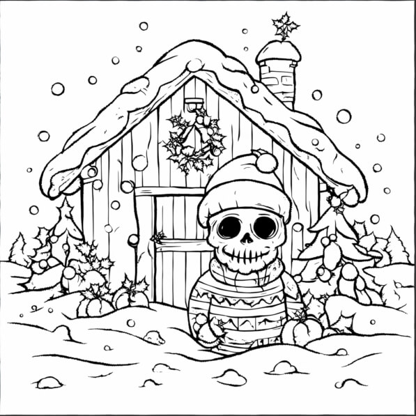 Download Whimsical Winter Skeleton Scene Coloring pages Online ...