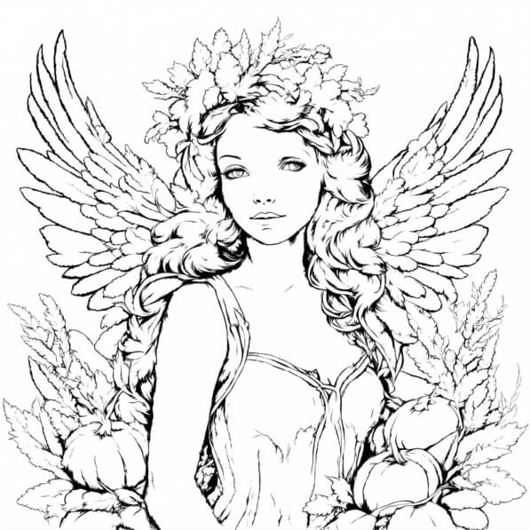Download Line Art Illustration of a Winged Woman Coloring pages Online ...