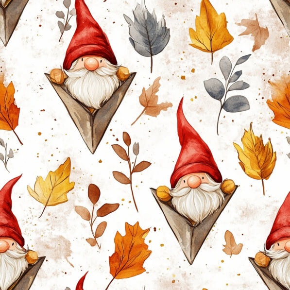 Download Whimsical Gnome Pattern with Autumn Leaves Patterns Online ...