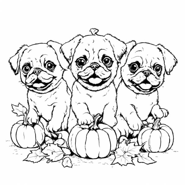 Download Three Pug Puppies with Pumpkins Coloring pages Online ...