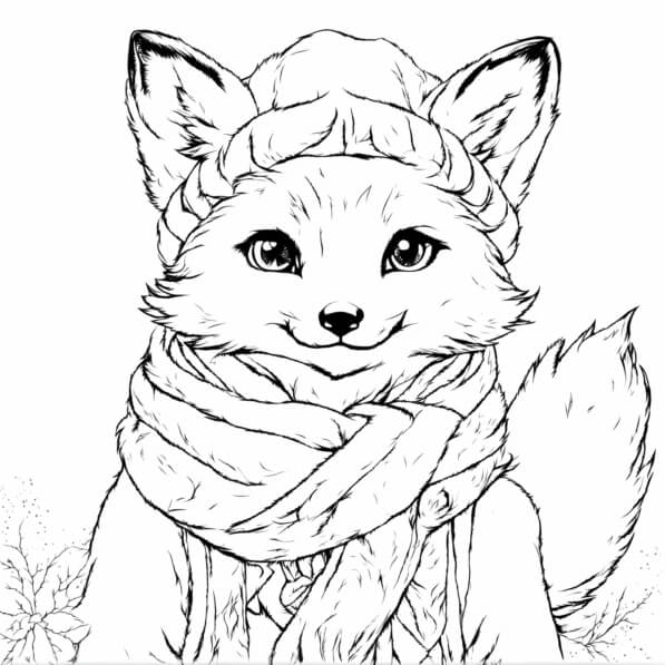 Download Cozy Fox Character in Line Art Style Coloring pages Online ...