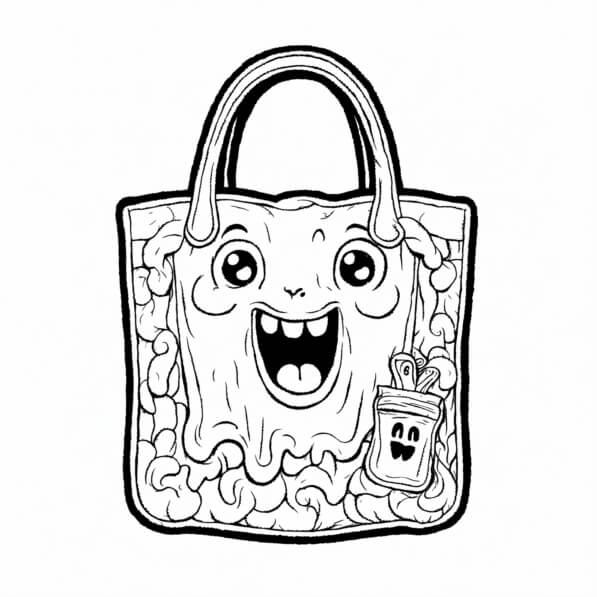 Download Whimsical Cartoon Tote Bag Coloring pages Online - Creative ...