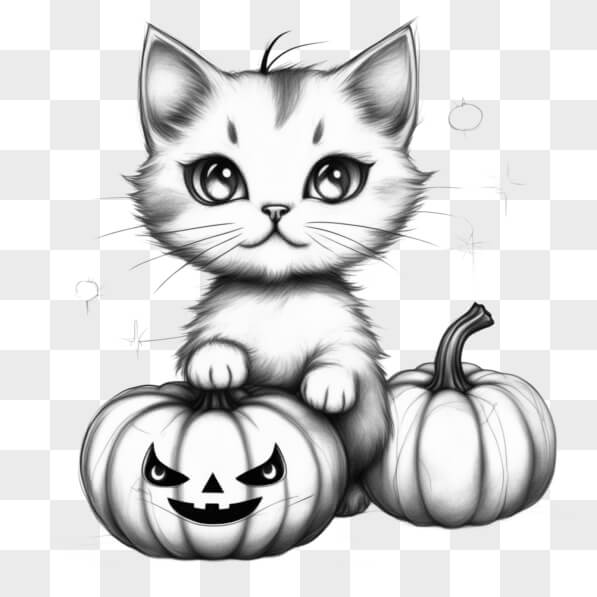 Download Schattige Kitten met Pompoenen Schetsen online op Creative Fabrica