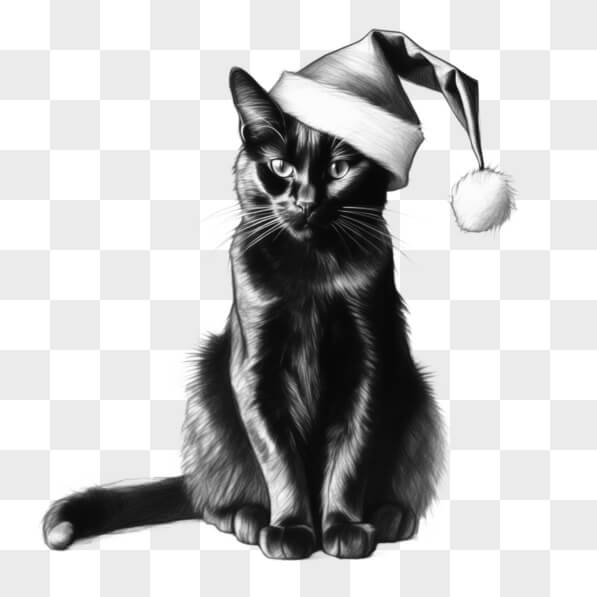 Descarga Gato negro con gorro de Santa Bocetos En Línea - Creative Fabrica
