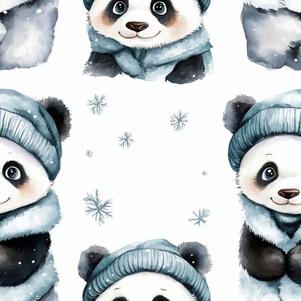Download Cute Cartoon Pandas in Winter Attire Patterns Online - Creative Fabrica