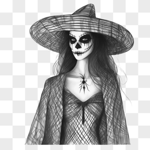 Download Stylized Female Skeleton Figure with Spider Sketches Online ...