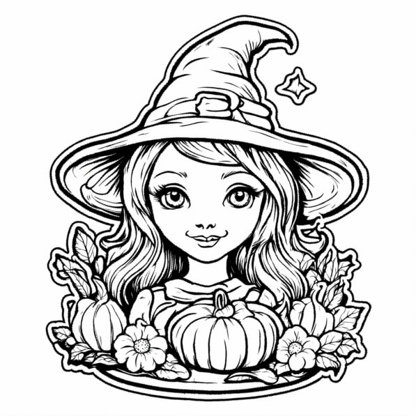 Download Whimsical Witch Illustration Coloring pages Online - Creative ...