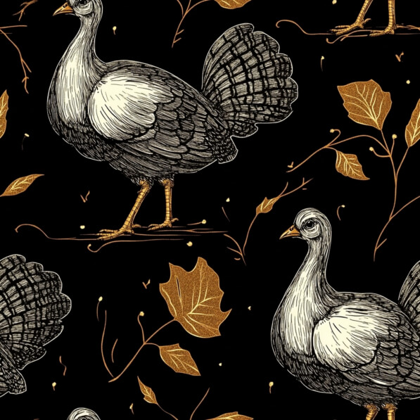 Download Illustrated Pattern of Turkeys with Autumn Leaves Patterns ...