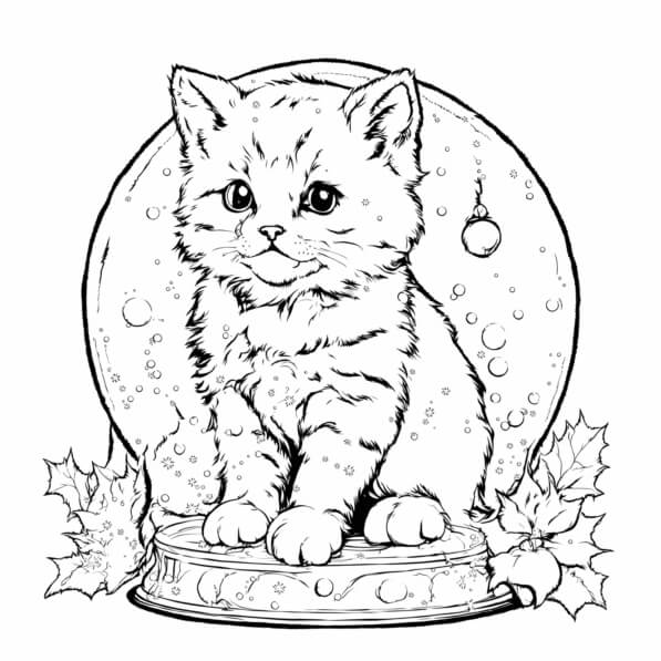 Download Cute Kitten in a Snow Globe Coloring pages Online - Creative ...