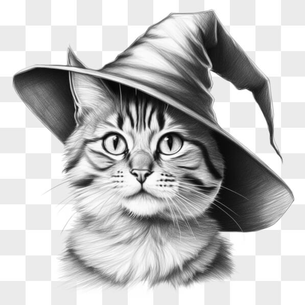 Download Grappige Kat in een Heksenhoed Schetsen online op Creative Fabrica