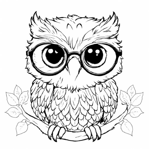 Download Whimsical Owl Illustration with Glasses Coloring pages Online ...