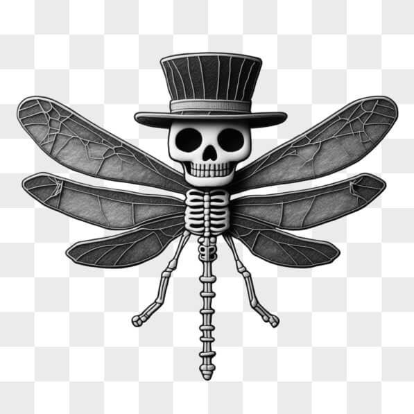 Download Skeleton Dragonfly with Top Hat Sketches Online - Creative Fabrica