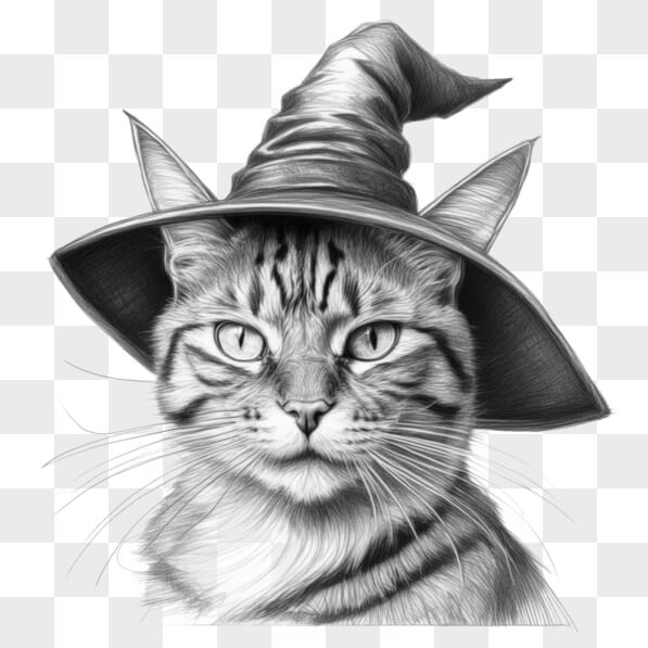 Download Kat in Tovenaarshat Schetsen online op Creative Fabrica