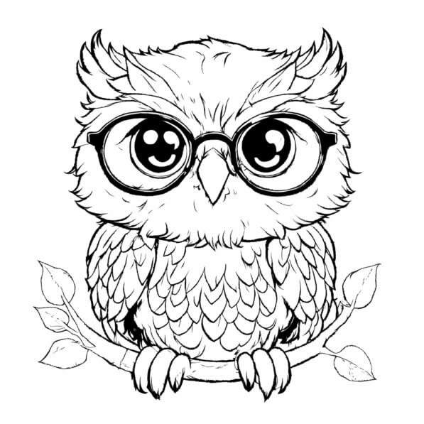 Download Adorable Owl with Glasses Coloring pages Online - Creative Fabrica