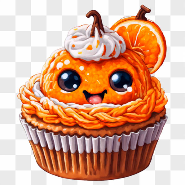 Descarga Cupcake Kawaii con glaseado de naranja y cara alegre Kawaii En ...