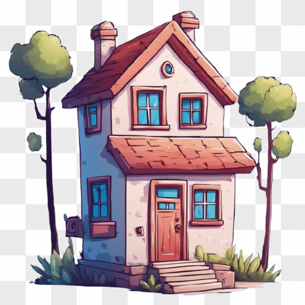 Download Charming Cartoon House with Trees Cartoons Online - Creative ...
