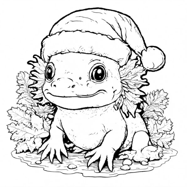 Download Festive Axolotl with Santa Hat Coloring pages Online ...