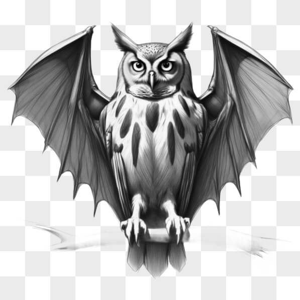 Descarga Búho con Alas de Murciélago Bocetos En Línea - Creative Fabrica