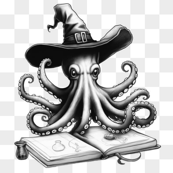 Download Whimsical Wizard Octopus with Open Book Sketches Online ...