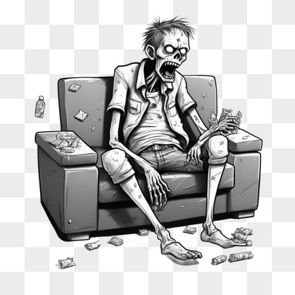 Descarga Zombie de dibujos animados sentado en el sofá Bocetos En Línea ...