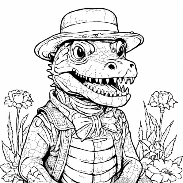 Download Anthropomorphic Lizard Character in Floral Setting Coloring ...
