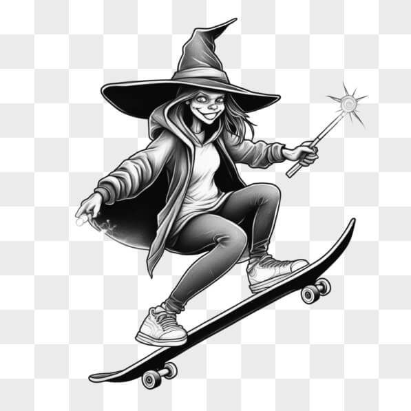 Download Whimsical Skateboarding Witch Sketches Online - Creative Fabrica