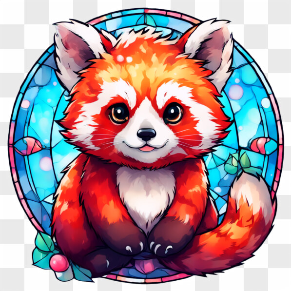 Download Kawaii Red Panda Illustration with Stained Glass Background ...