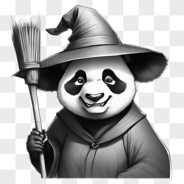 Download Panda Wizard with Broom Sketches Online - Creative Fabrica