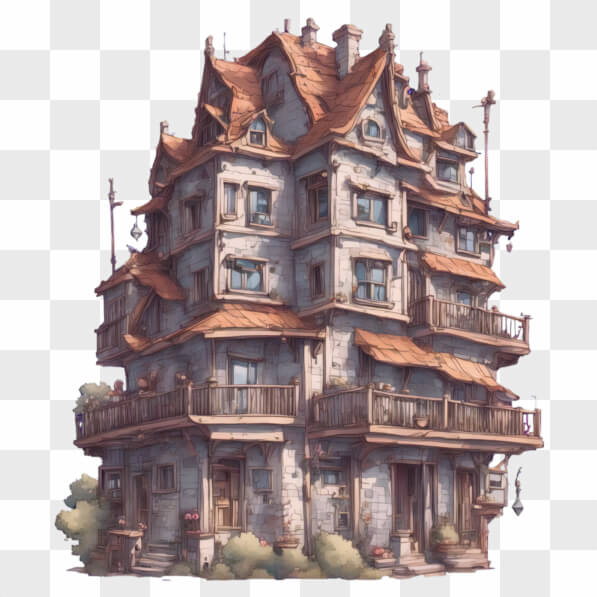 Download Charming Multi-Story House with Unique Architecture Cartoons ...