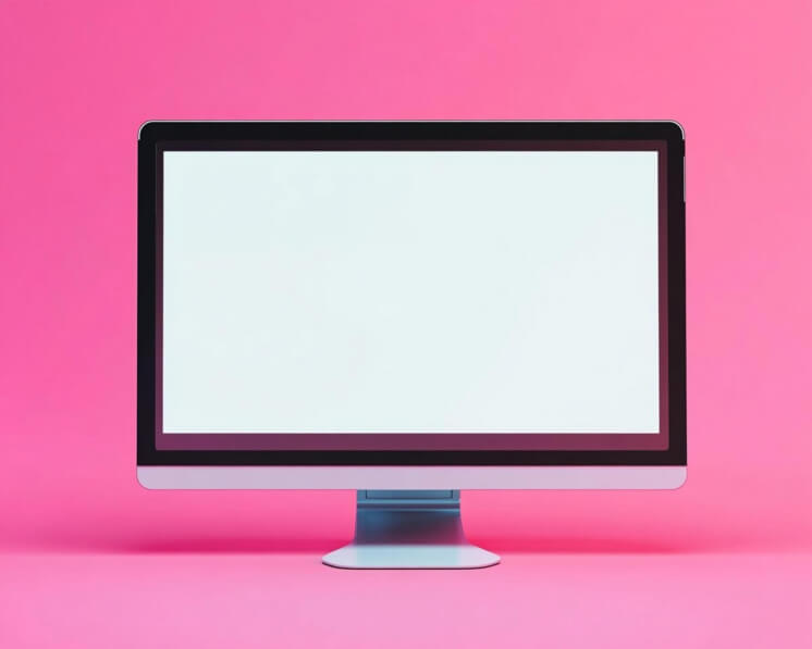 Descarga Monitor de computadora elegante sobre fondo rosa Mockups En ...