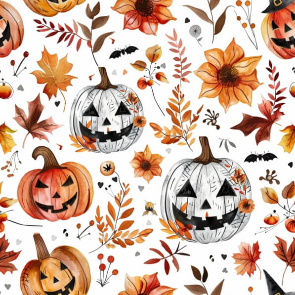 Download Autumn Halloween Pattern with Pumpkins and Leaves Patterns ...