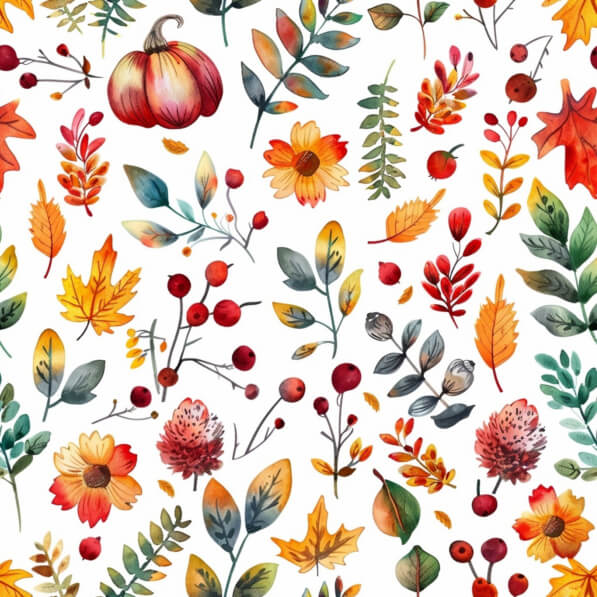 Download Colorful Autumn Leaves and Flowers in Watercolor Patterns ...