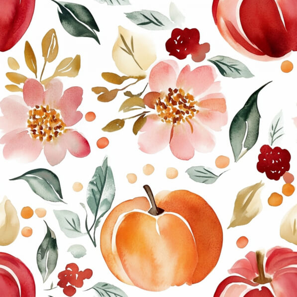 Download Watercolor Autumn Pattern with Pumpkins and Flowers Patterns ...