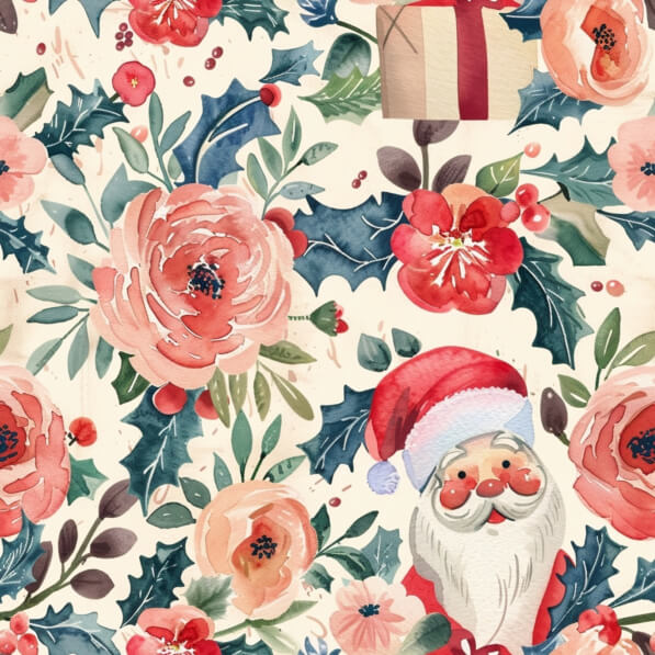 Download Festive Holiday Floral Design with Santa Claus Patterns Online ...