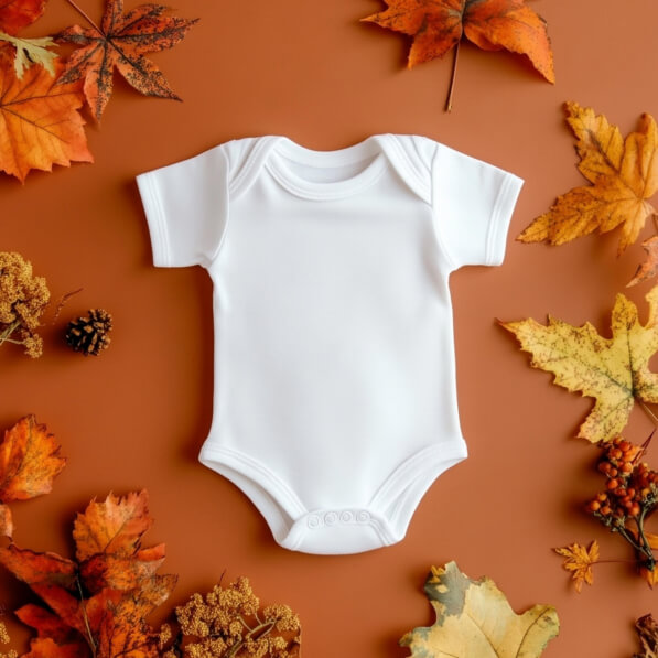 Download White Baby Onesie Surrounded by Autumn Leaves Mockups Online ...