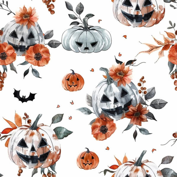 Download Whimsical Halloween Pattern with Pumpkins and Flowers Patterns ...