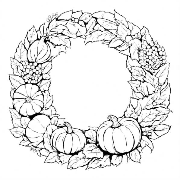 Descarga Corona de Otoño con Calabazas y Hojas Páginas para colorear En ...