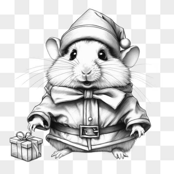 Descarga Hamster festivo en traje de Santa con regalo Bocetos En Línea - Creative Fabrica