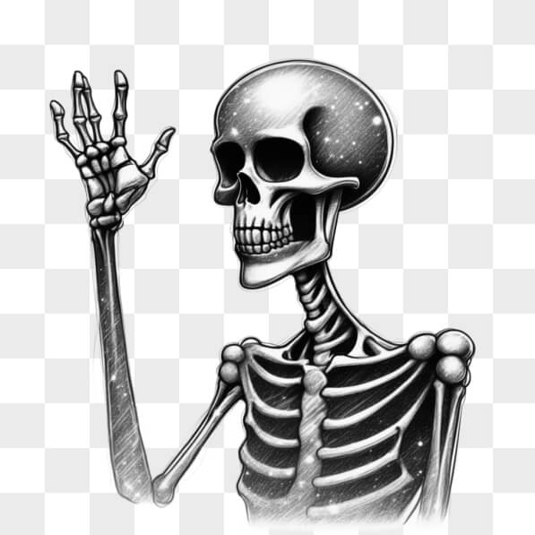 Scarica Scheletro stilizzato che saluta Schizzi Online - Creative Fabrica