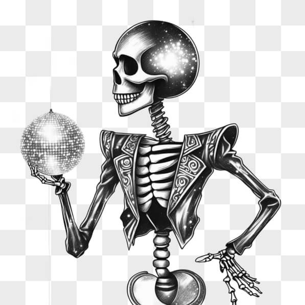 Download Skeleton with Disco Ball Sketches Online - Creative Fabrica