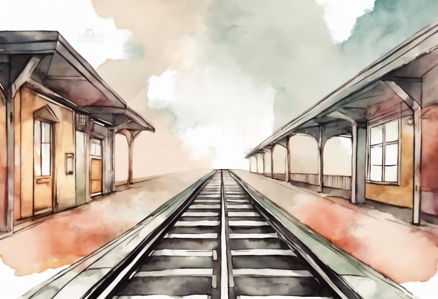 Download Watercolor Painting of a Railway Station Backgrounds Online ...