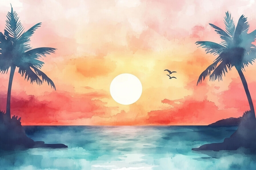 Baixe Cenário de Praia ao Pôr do Sol com Palmeiras Backgrounds ...