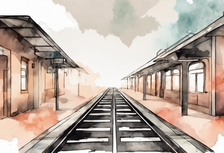 Download Watercolor Train Station with Railway Tracks Backgrounds ...